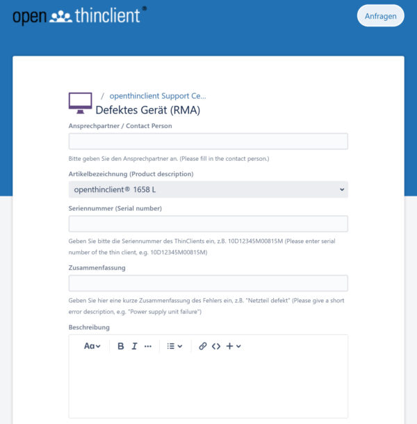 Reklamation - openthinclient